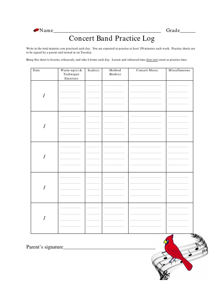 Concert Band Practice Log Template | PDF | Performing Arts | Leisure
