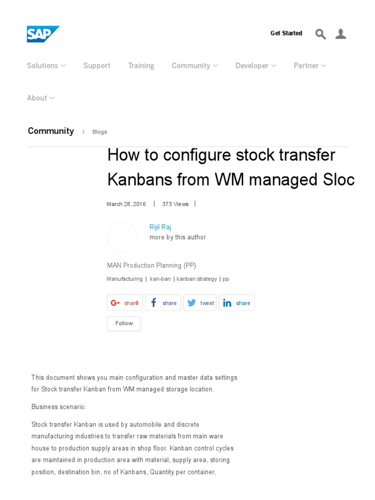 How To Configure Stock Transfer Kanbans From WM Managed Sloc - SAP Blogs PDF | PDF