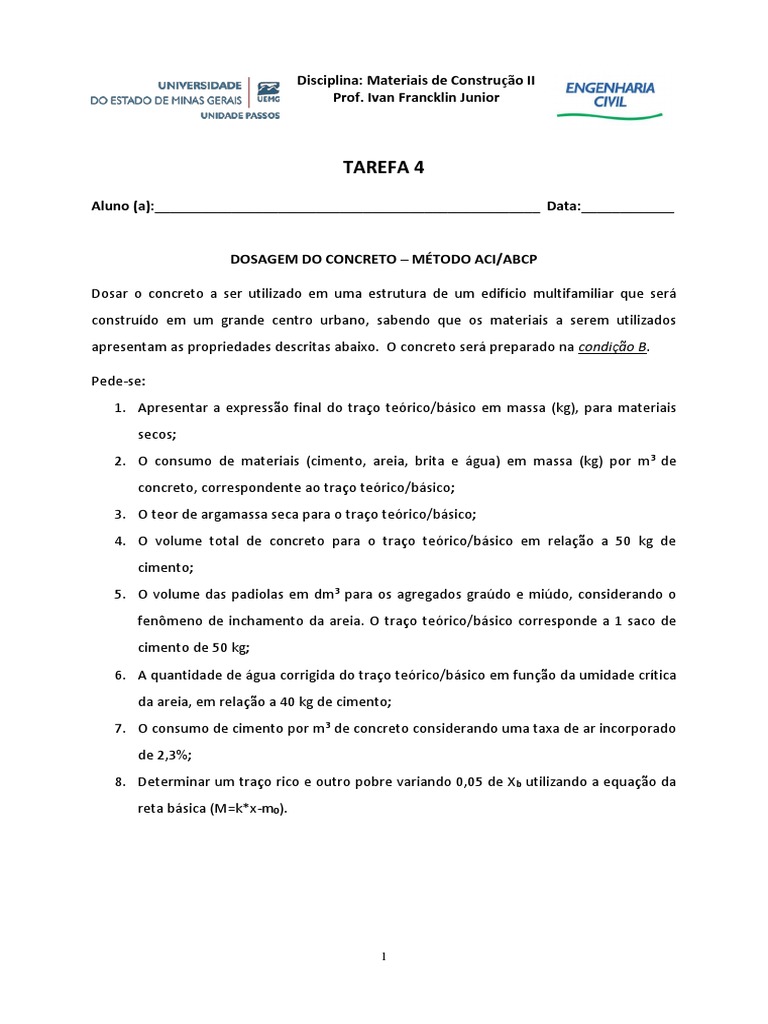 Dosagem do concreto pelo método ACI/ABCP | PDF | Concreto | Cimento