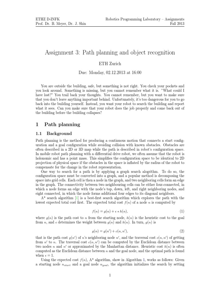 Assignment 3: Path Planning and Object Recognition | PDF | Discrete Mathematics | Combinatorics