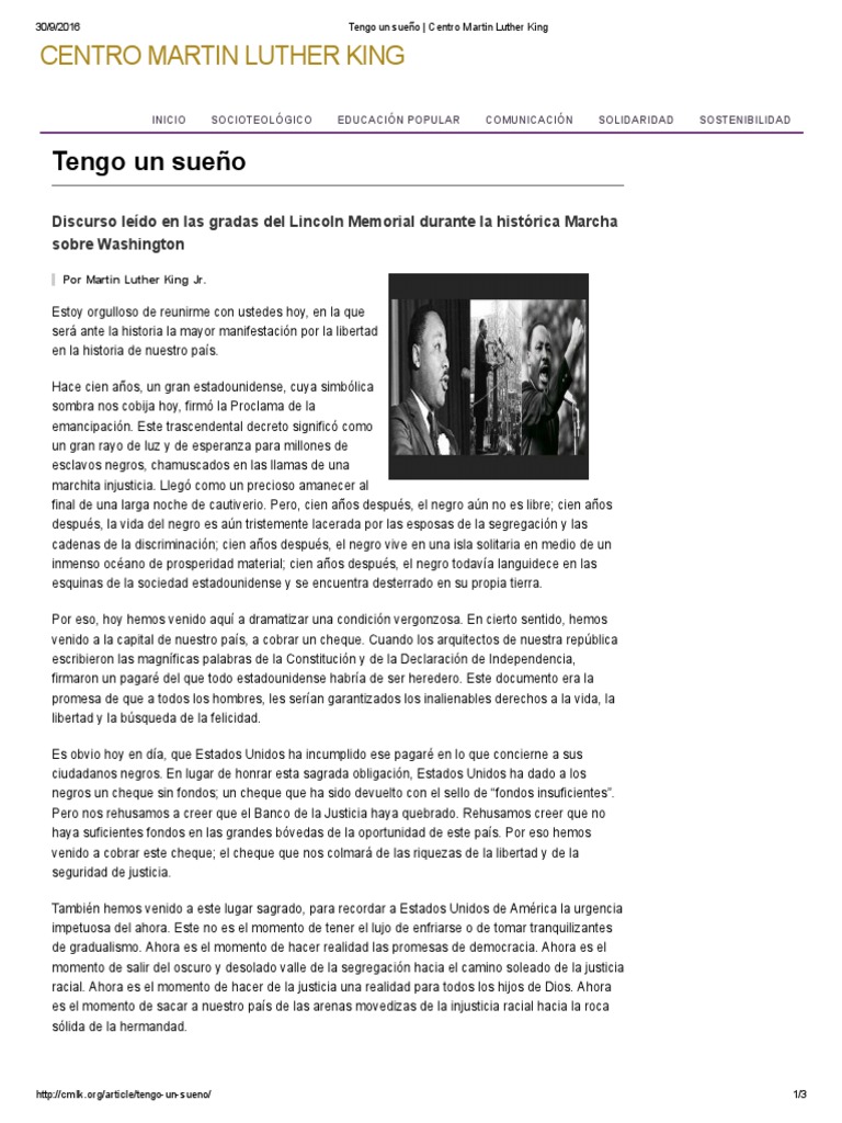 Tengo Un Sueño - Centro Martin Luther King | PDF | Martin Luther King ...