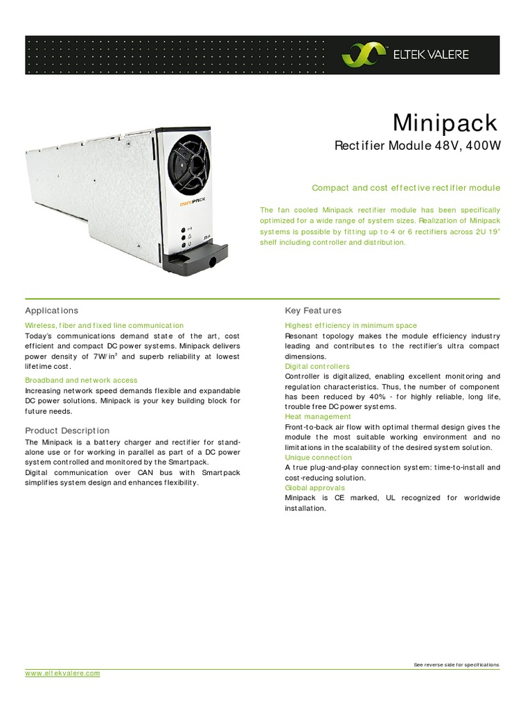 Eltek Minipack Rectifier Manual | PDF | Rectifier | Electric Power System