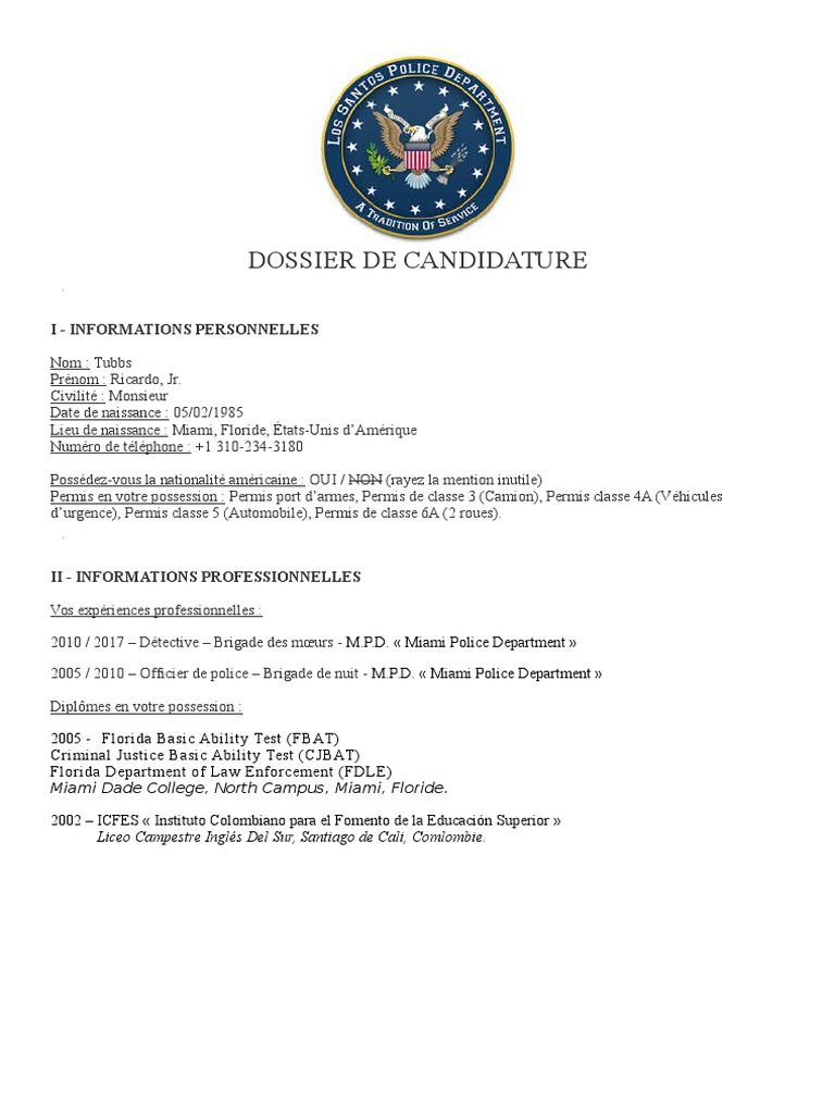 Candidature LSPD.docx | Détective | Police