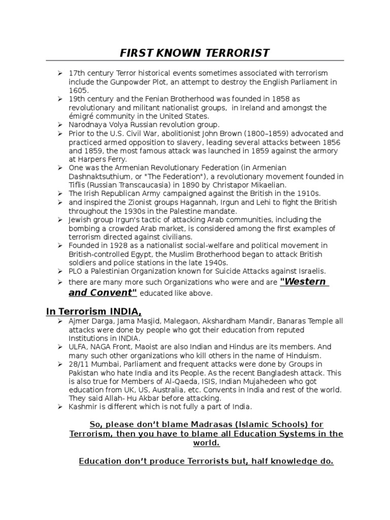 First Known Terrorist: "Western and Convent" | Download Free PDF ...