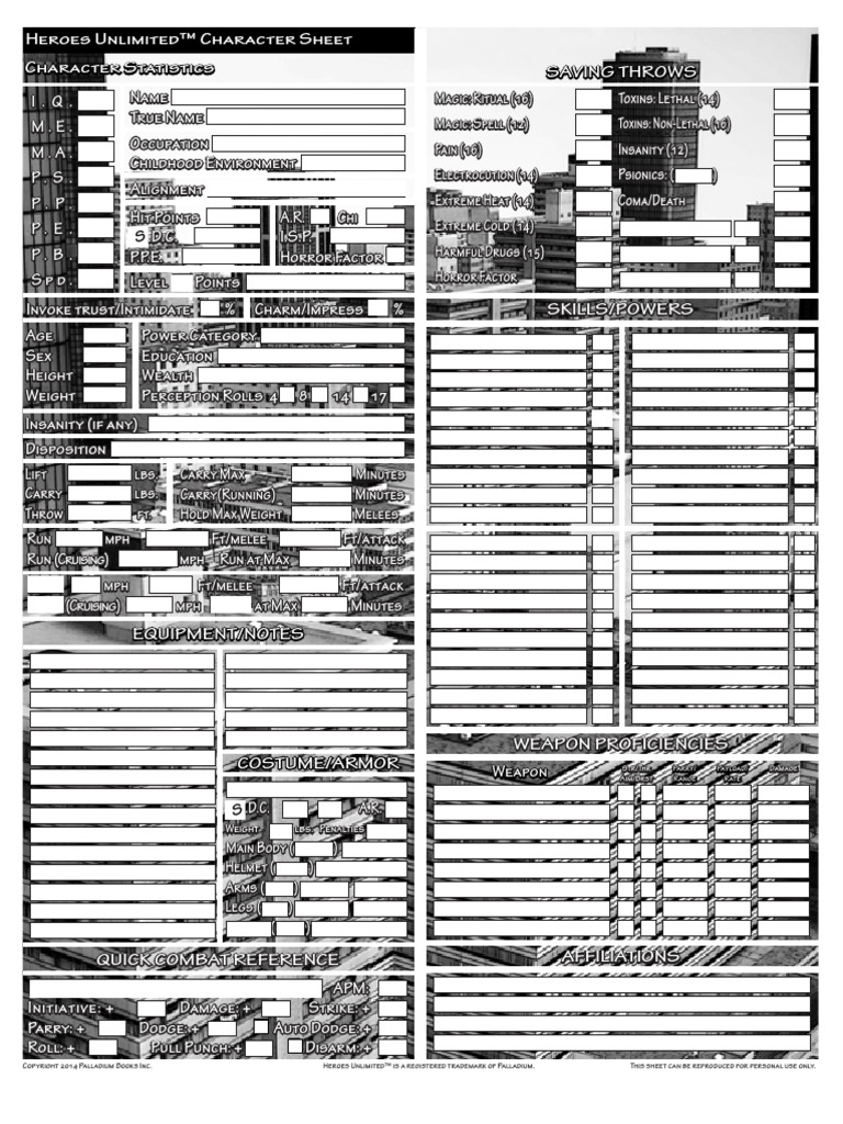 Hero System Form Fillable Character Sheet - Printable Forms Free Online