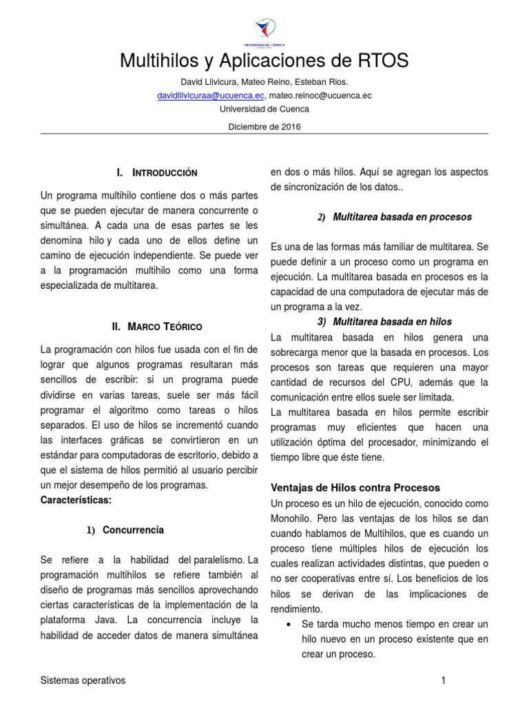 Multihilos y Aplicaciones de RTOS | PDF | Hilo (Computación) | Hardware ...