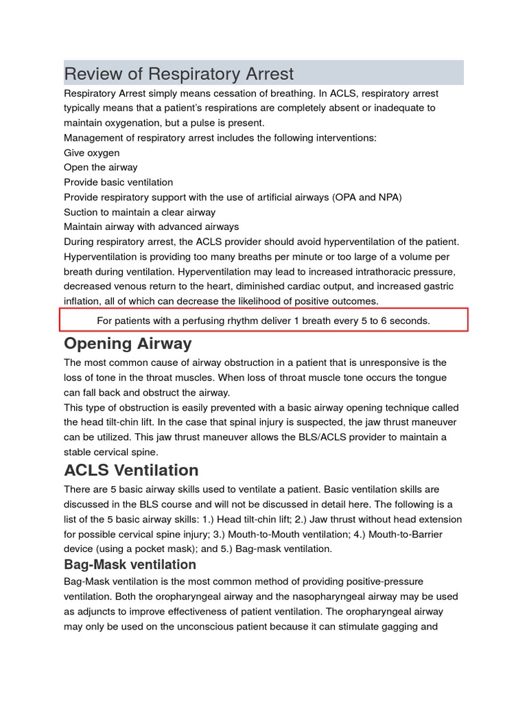 Respiratory Arrest Management in ACLS | PDF | Clinical Medicine | Medicine