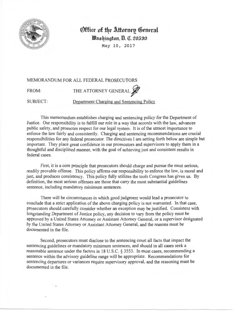 AG Jeff Sessions Memo On Dept Charging and Sentencing Policy | PDF ...
