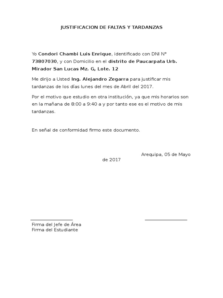 Justificacion de Faltas y Tardanzas | PDF