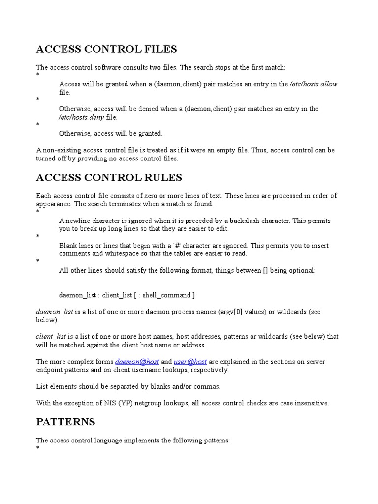 Access Control Files | PDF | Transmission Control Protocol | Command Line Interface