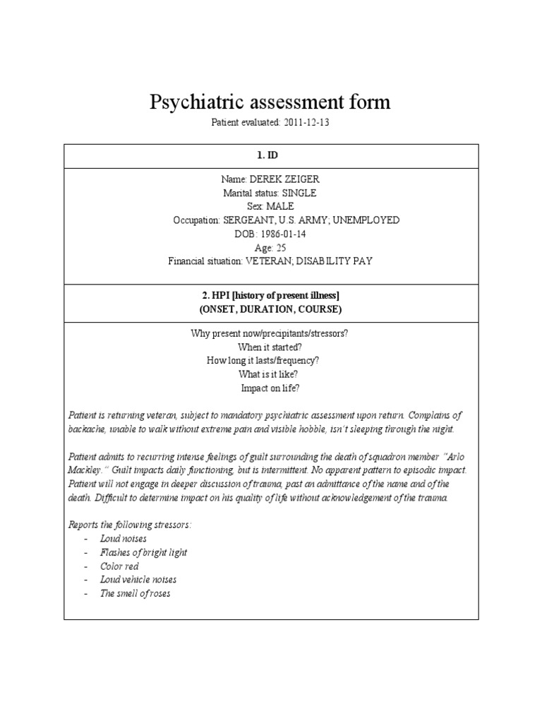 Psychiatric Assessment Form | PDF | Hallucination | Psychosis