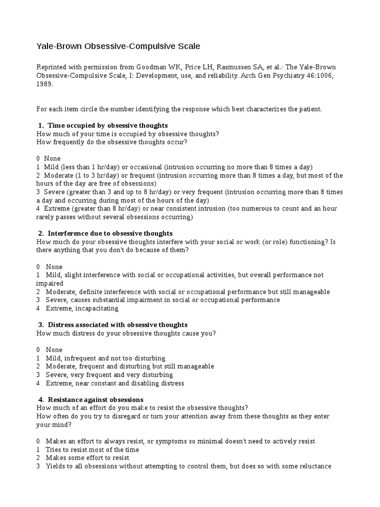 Y Bocs | PDF | Obsessive–Compulsive Disorder | Anxiety