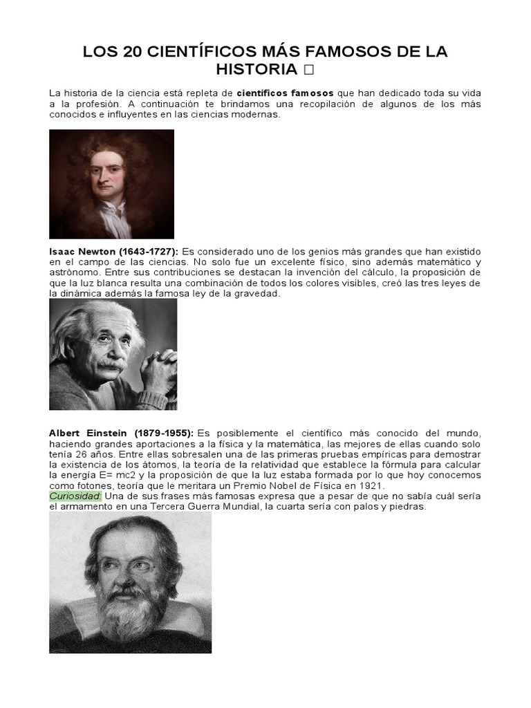 Los 20 Científicos Más Famosos de La Historia ? | PDF | Física | Astronomía