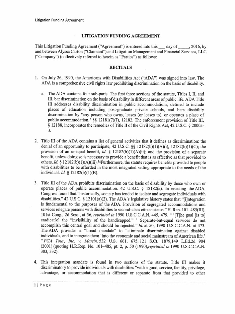 Litigation Management Services Funding Agreement | PDF