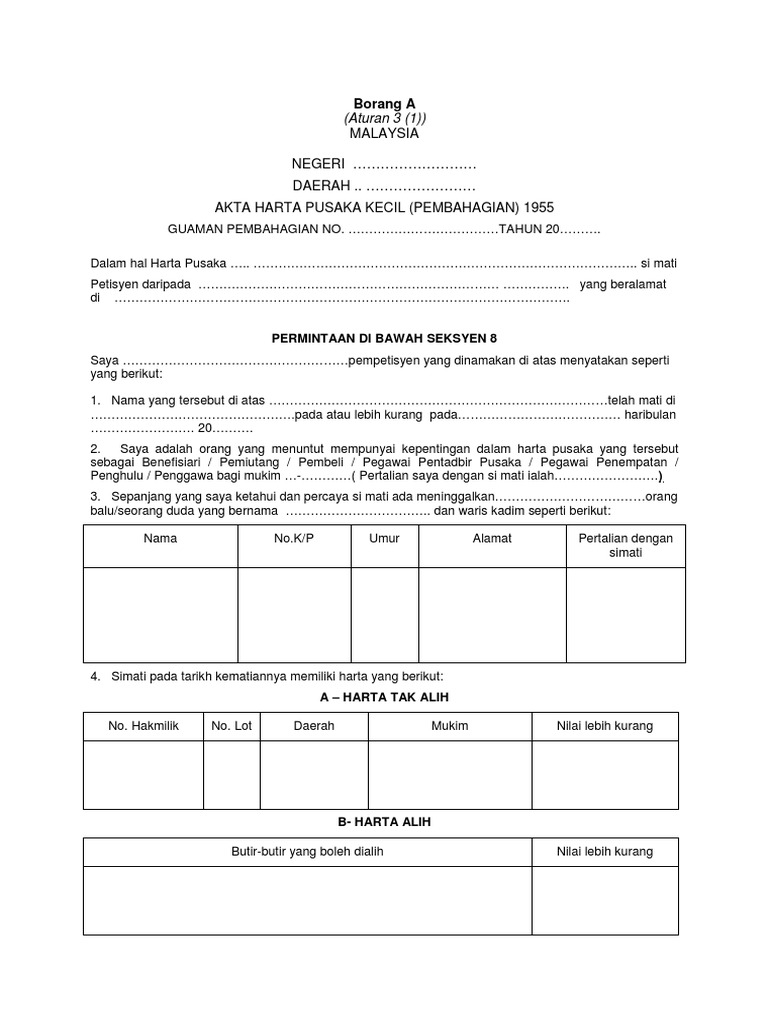 BorangA - PDF Harta Pusaka Kecil | PDF