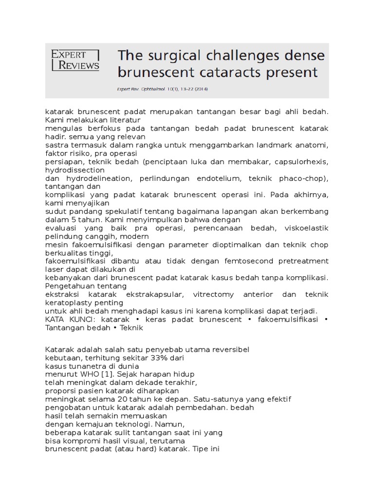Tantangan Bedah Katarak Brunescent Padat | PDF