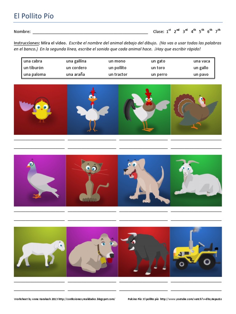 El Pollito Pío Worksheet | PDF | Animales y humanos | Animales domesticados