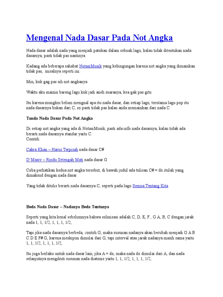 Mengenal Nada Dasar Pada Not Angka | PDF