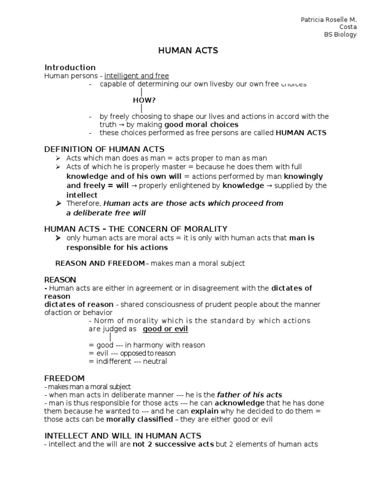 Human Acts | PDF | Nous | Reason