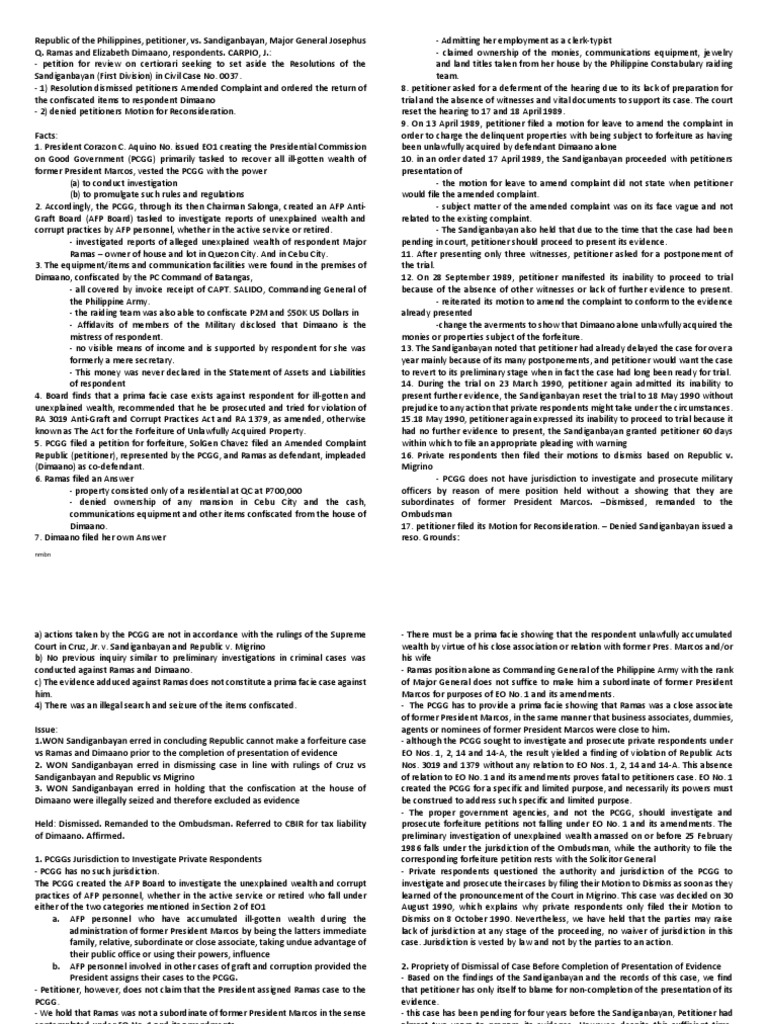 1 Republic Vs Sandiganbayan Digest PDF | PDF | Search And Seizure ...