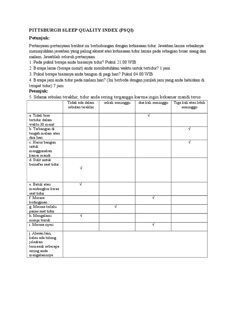 Pittsburgh Sleep Quality Index (Psqi) | PDF