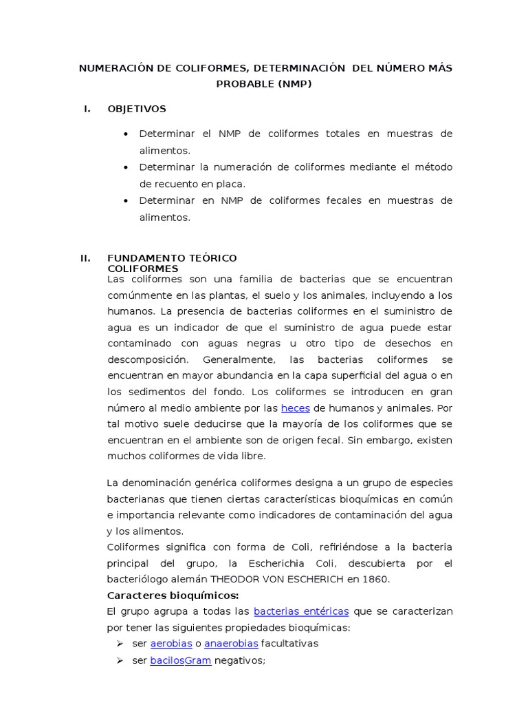 Numeración de Coliformes | PDF | Microbiología | Biología