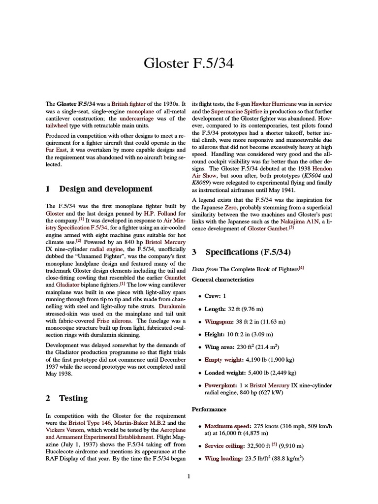 Gloster F.5 - 34 | PDF | Aircraft | Aviation