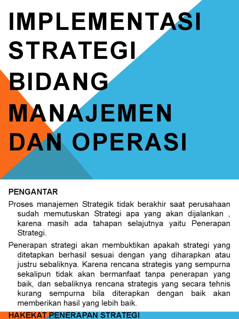 Implementasi Strategi Bidang Manajemen Dan Operasi | PDF