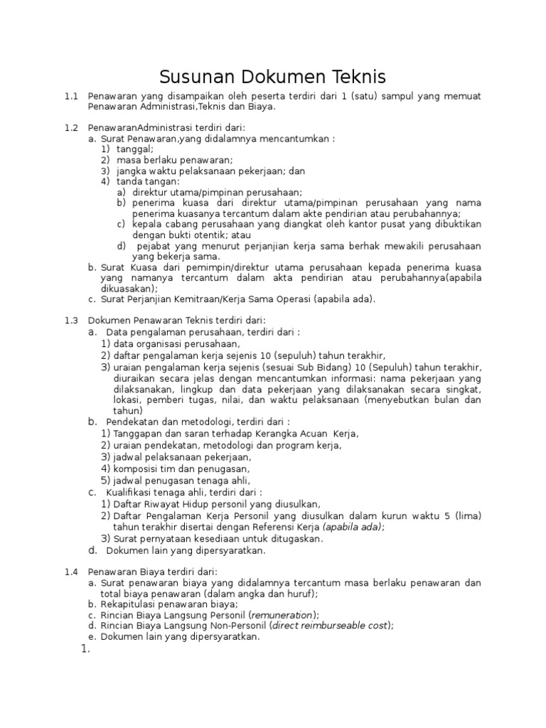 Susunan Dokumen Teknis | PDF