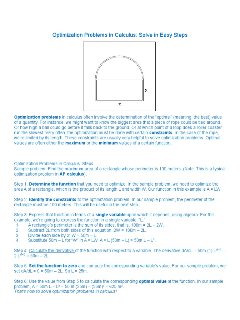 Optimization Problems in Calculus: Solve in Easy Steps | PDF