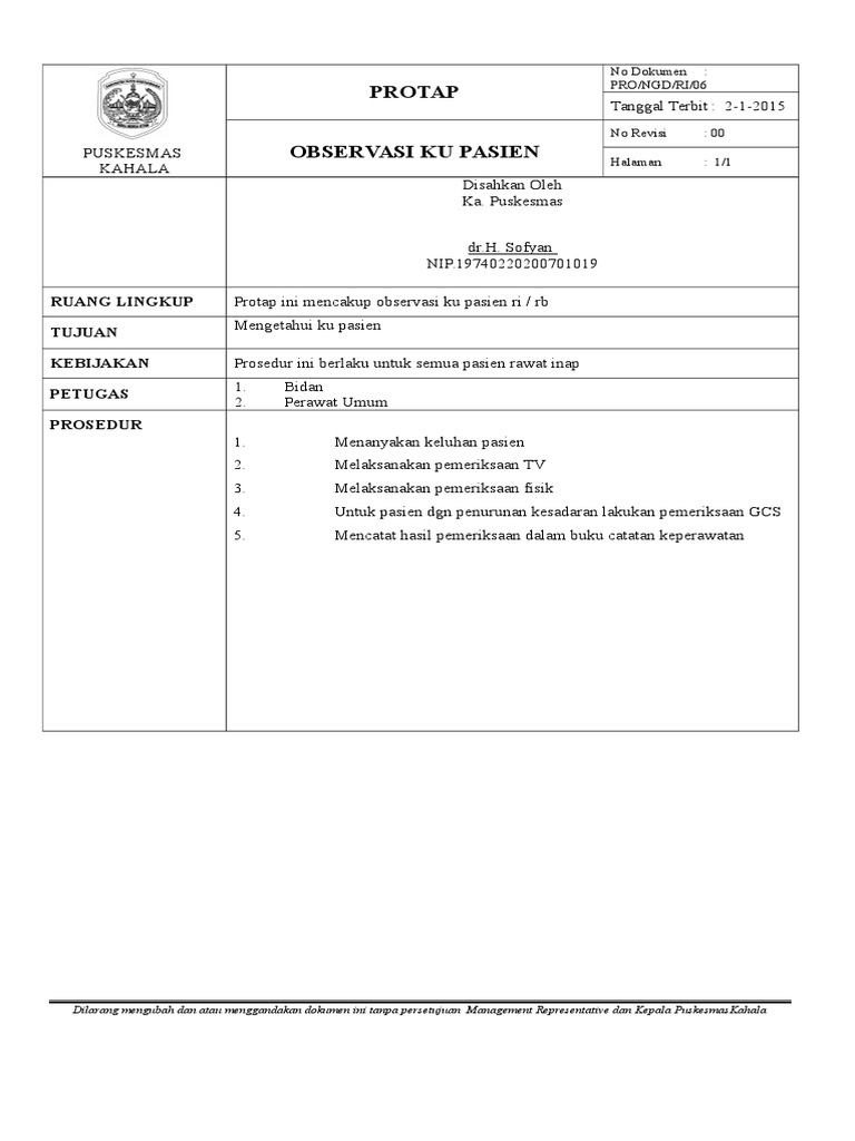 006 Protap Observasi Ku Pasien | PDF