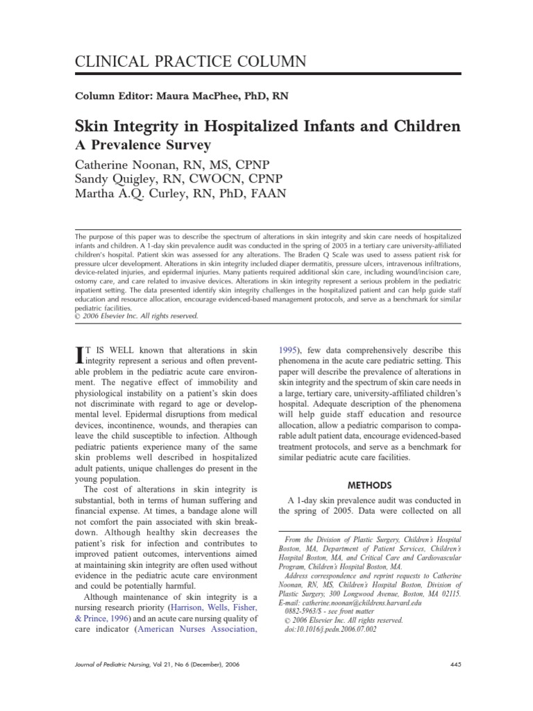 Skin Integrity in Hospitalized Infants and Children | PDF | Intravenous ...