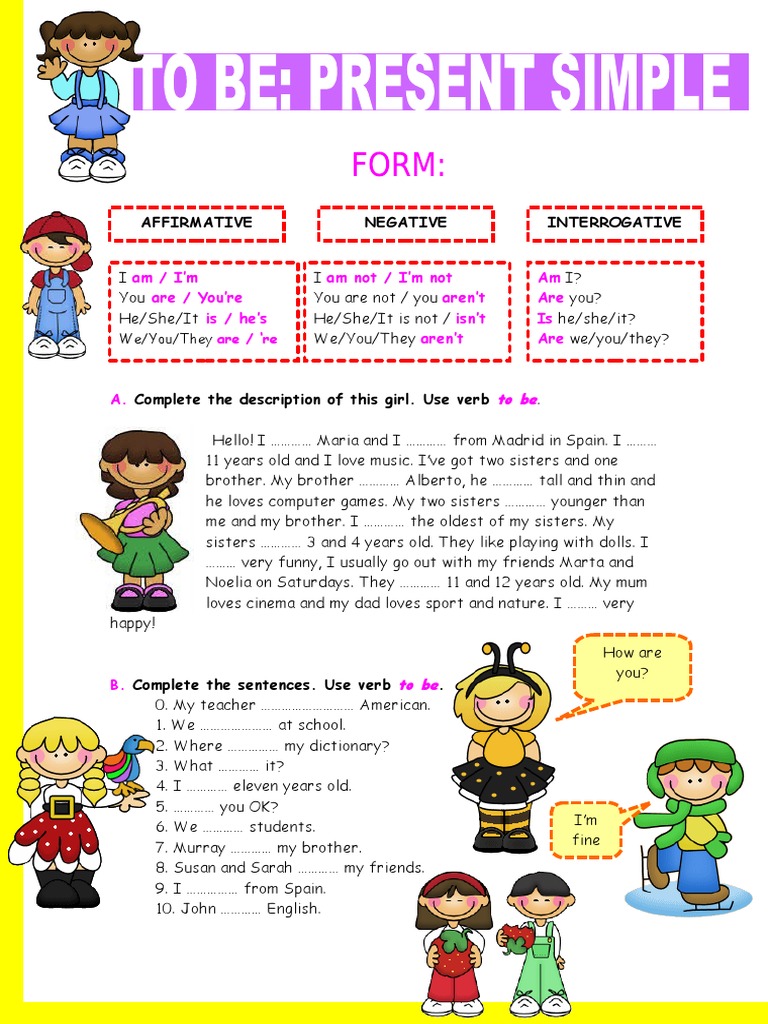 Verb To Be Present Simple Kids | PDF