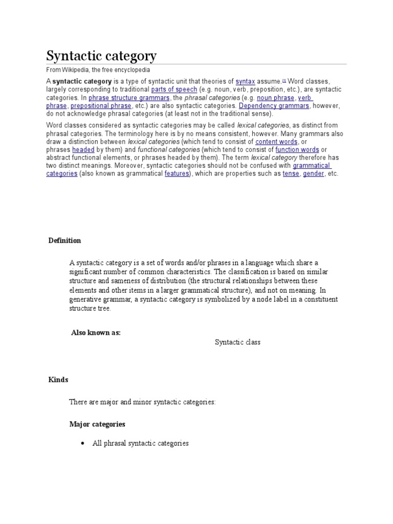 Syntactic Category | PDF | Phrase | Syntax