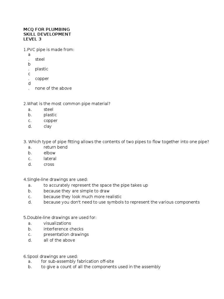 Plumbing MCQ Exam Questions PDF | PDF | Plumbing | Water Heating