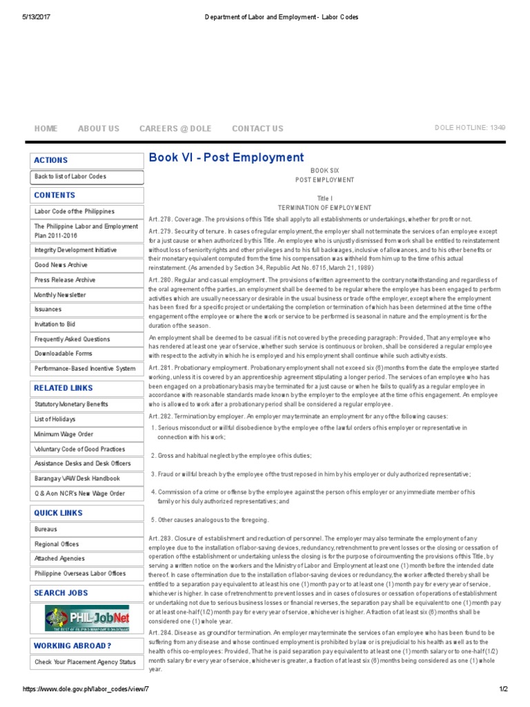 Article 282 Labor Code | United States Labor Law | Layoff