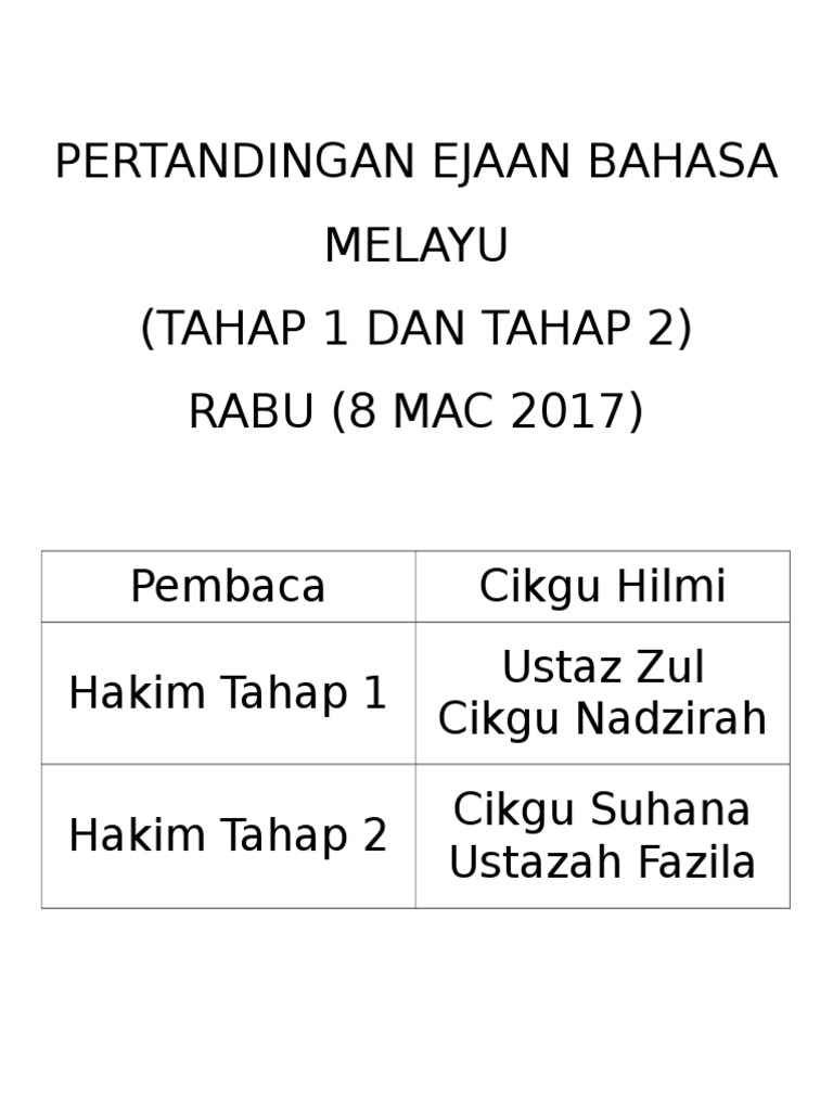 Pertandingan Ejaan Bahasa Melayu | PDF