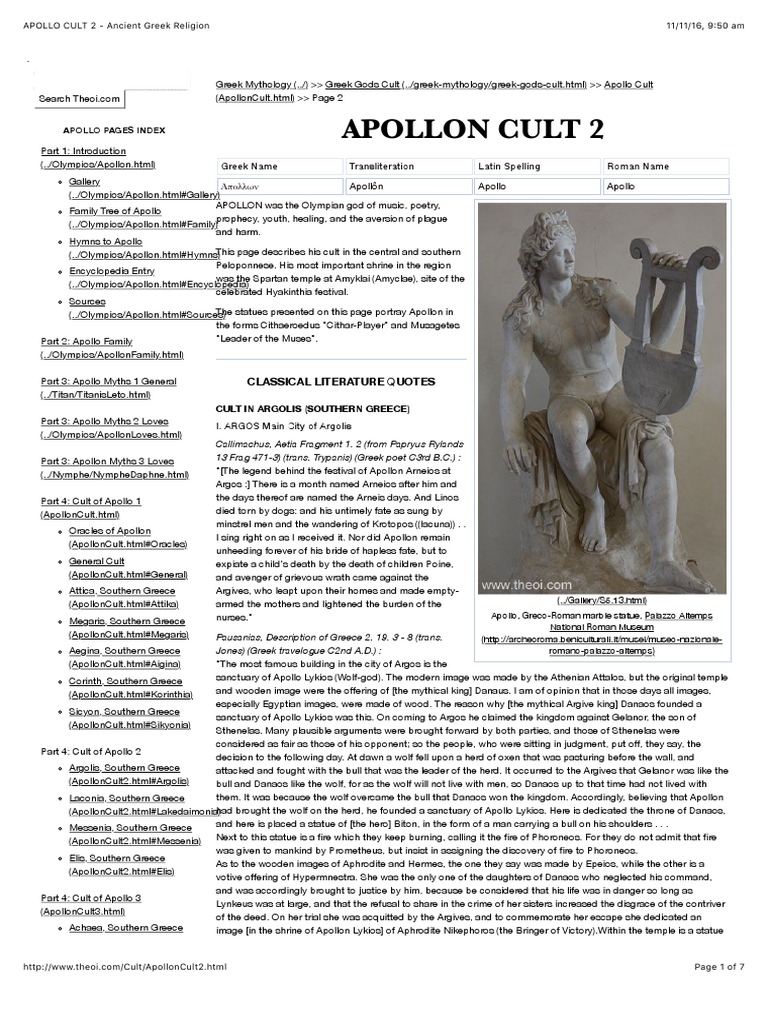 APOLLO CULT 2 - Ancient Greek Religion | PDF | Apollo | Greek Mythology