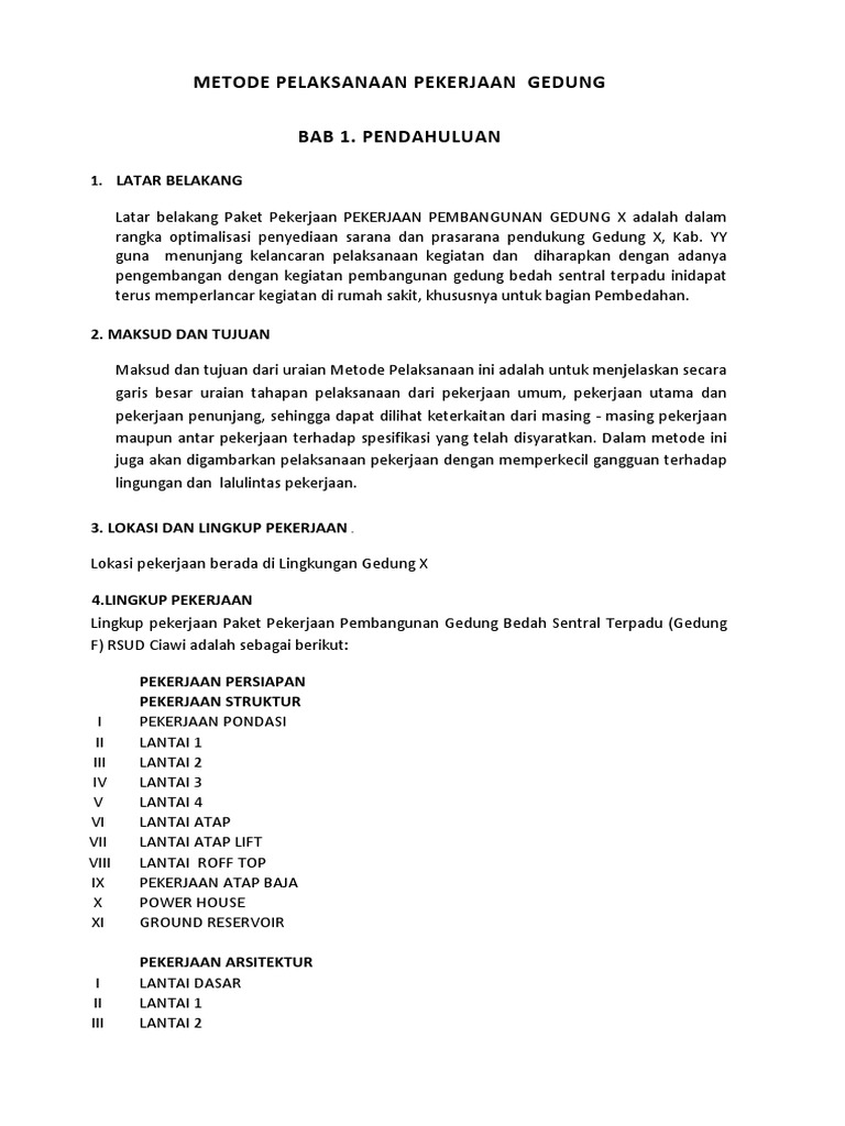 Metode Pelaksanaan Gedung PDF | PDF