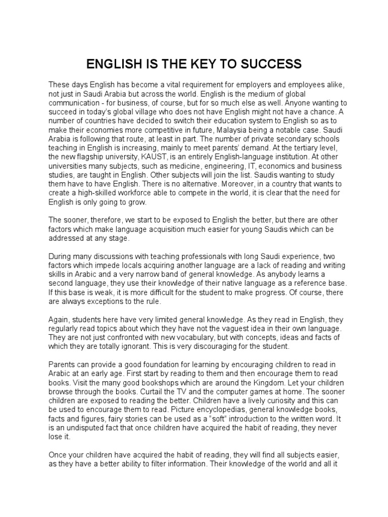 English Is The Key To Success | PDF | International English Language ...