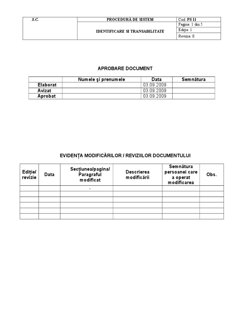Identificare Si Trasabilitate