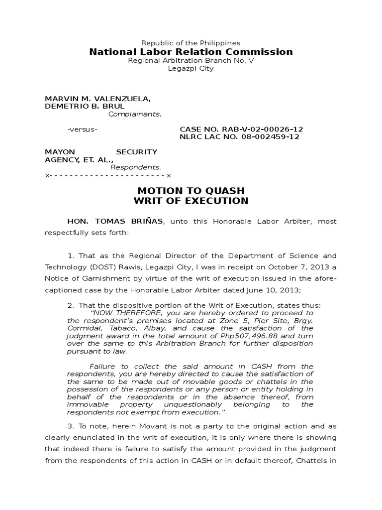 Motion to Quash (DOST) | Equity (Law) | Writ | Free 30-day Trial | Scribd