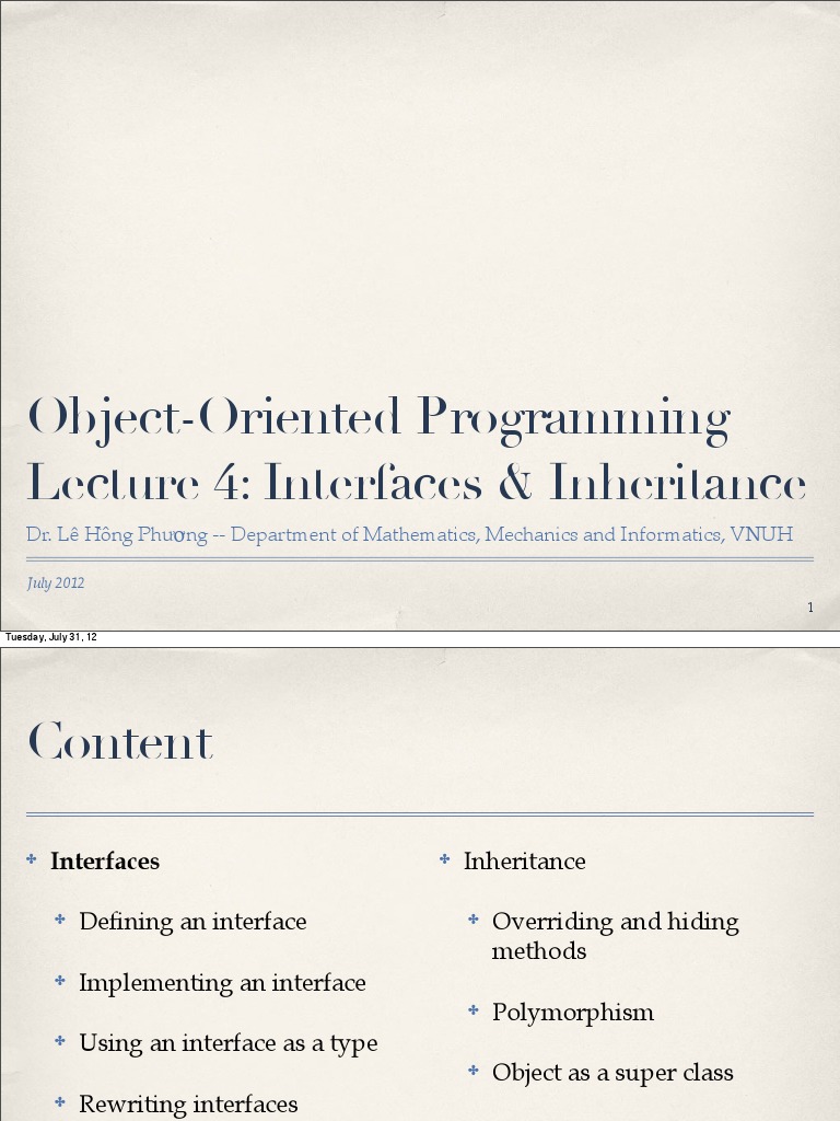 04 Oop Interfacesandinheritance Pdf Inheritance Object Oriented Programming Method