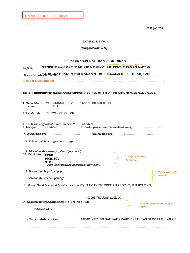 Garis PanduanBorang PU (A) 275 | PDF