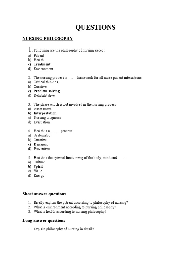 Questions nursing | Profession | Nursing