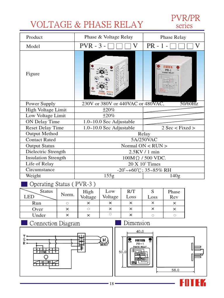 Voltage Relay Specifications Guide | PDF