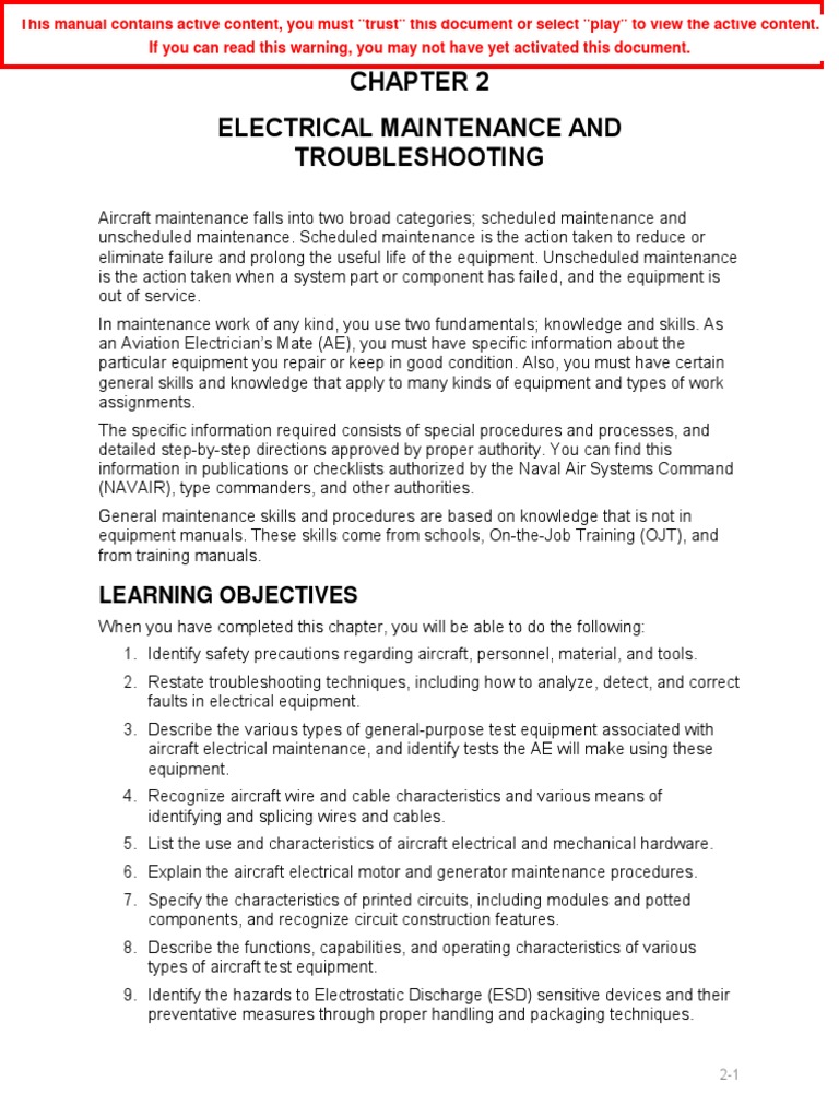 Electrical Maintenance and Troubleshooting: Learning Objectives | PDF ...