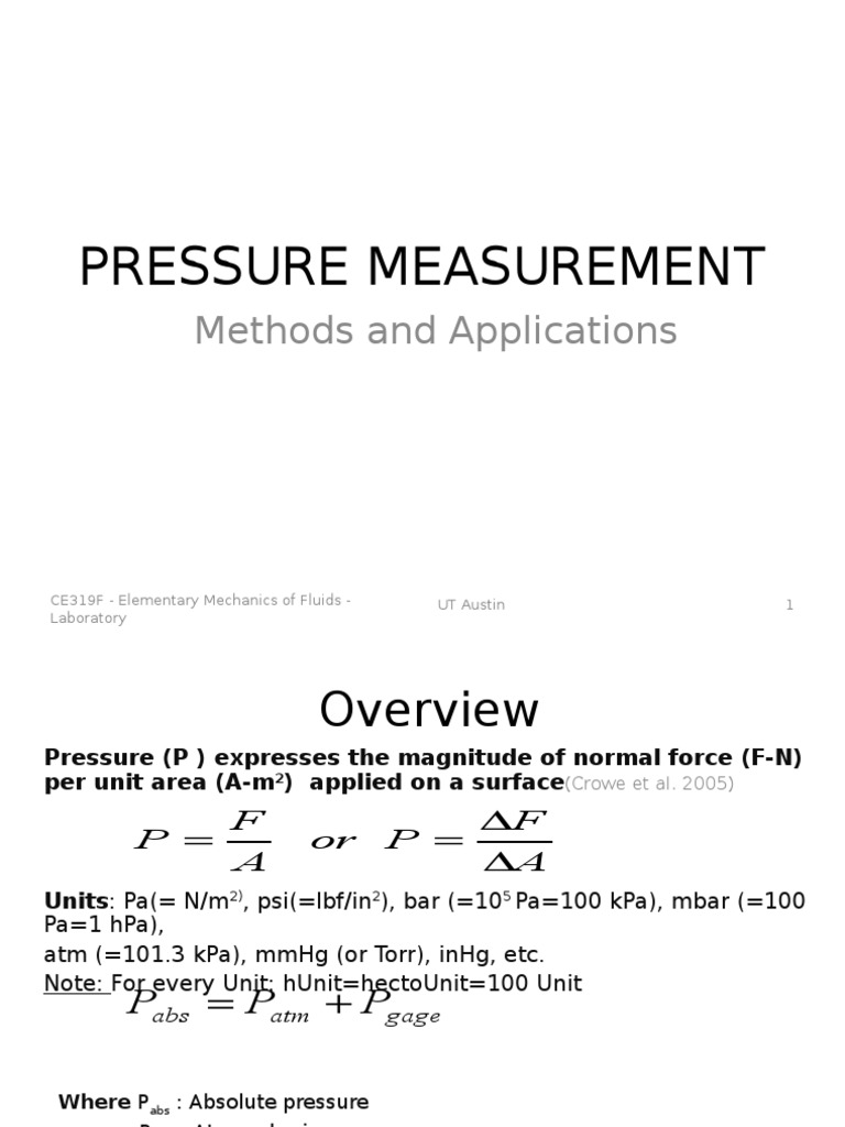Pressure Measurement: Methods and Applications | PDF | Pressure ...