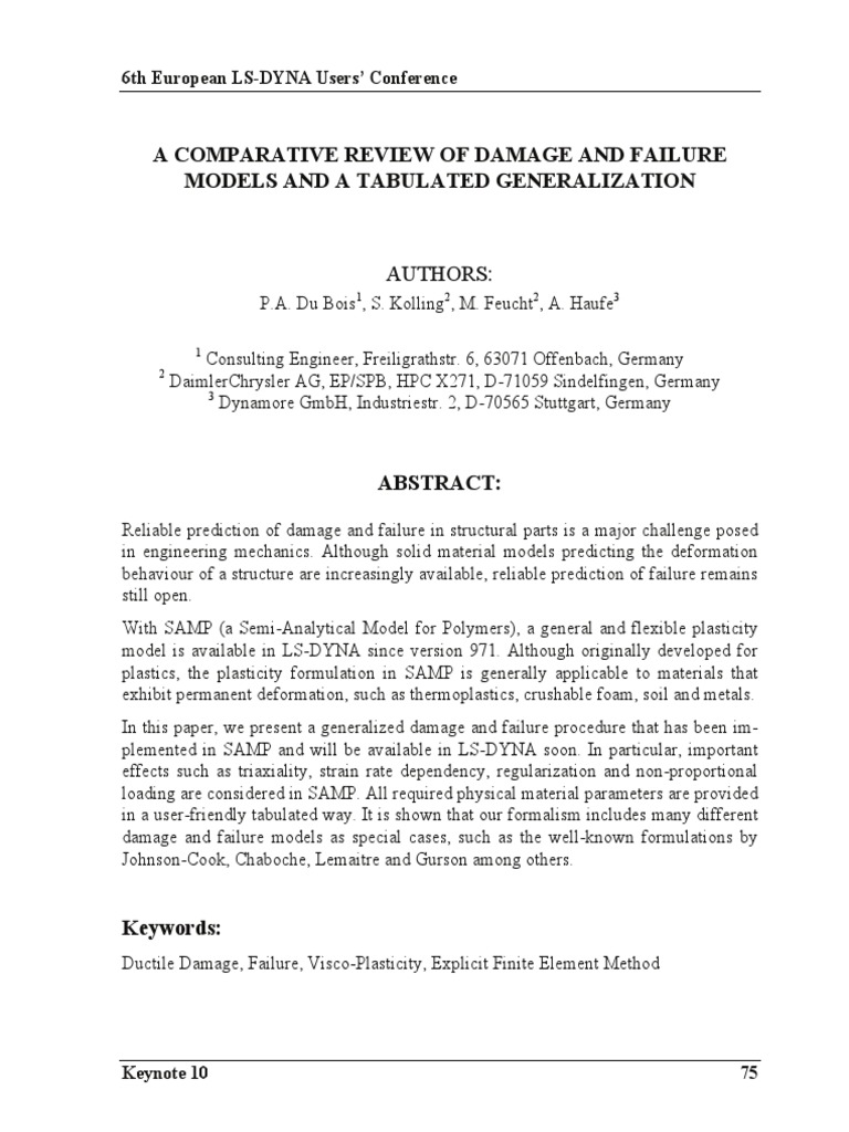 Comparative Review of Damage Models in LS-DYNA | PDF | Plasticity ...