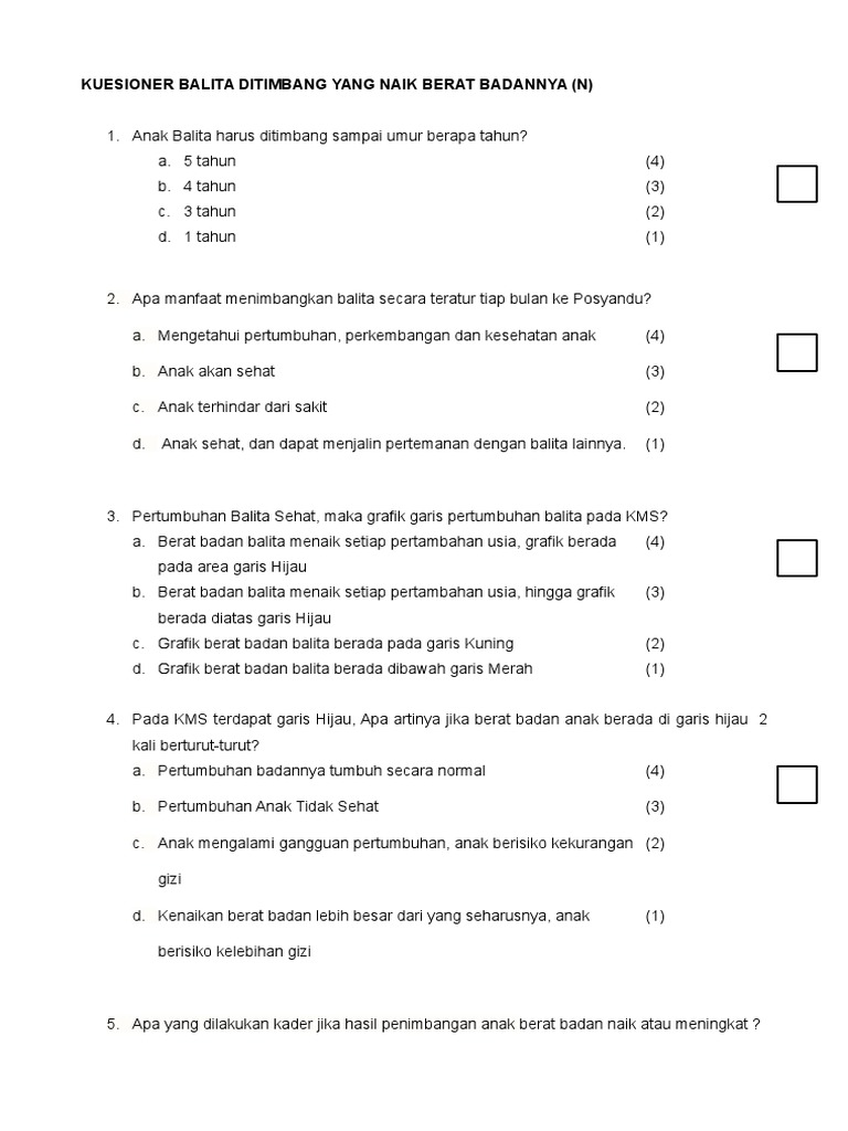 Kuisioner BB Balita Ditimbang Naik | PDF